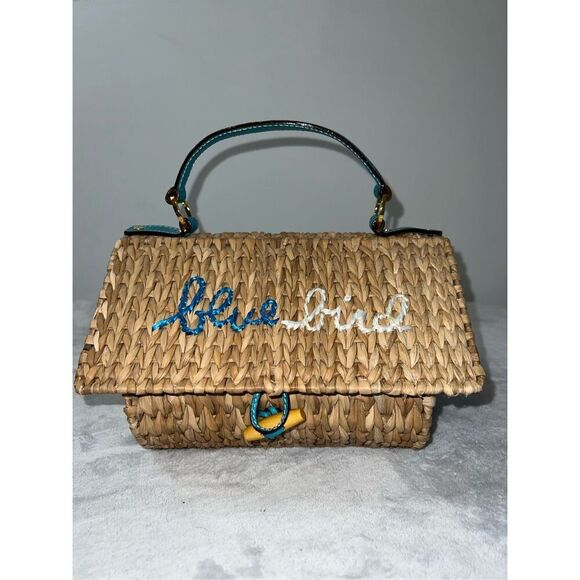 kate spade | Bags | Katespade Collector Blue Bird Straw Woven Birdhouse ...